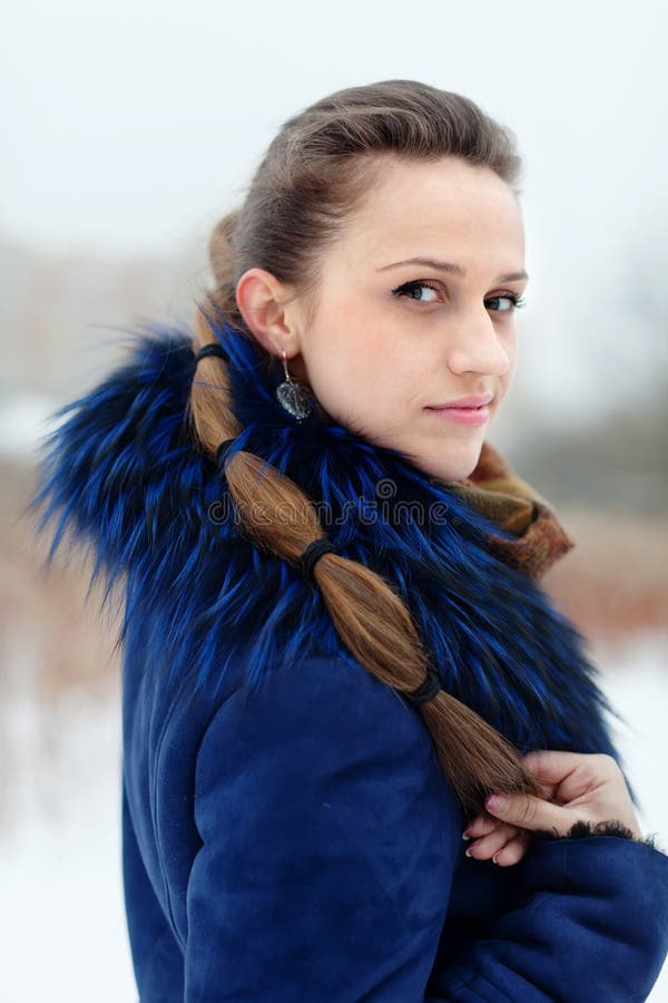Girl in Blue Coat in Winter Stock Image - Image of clothing, fashion ...