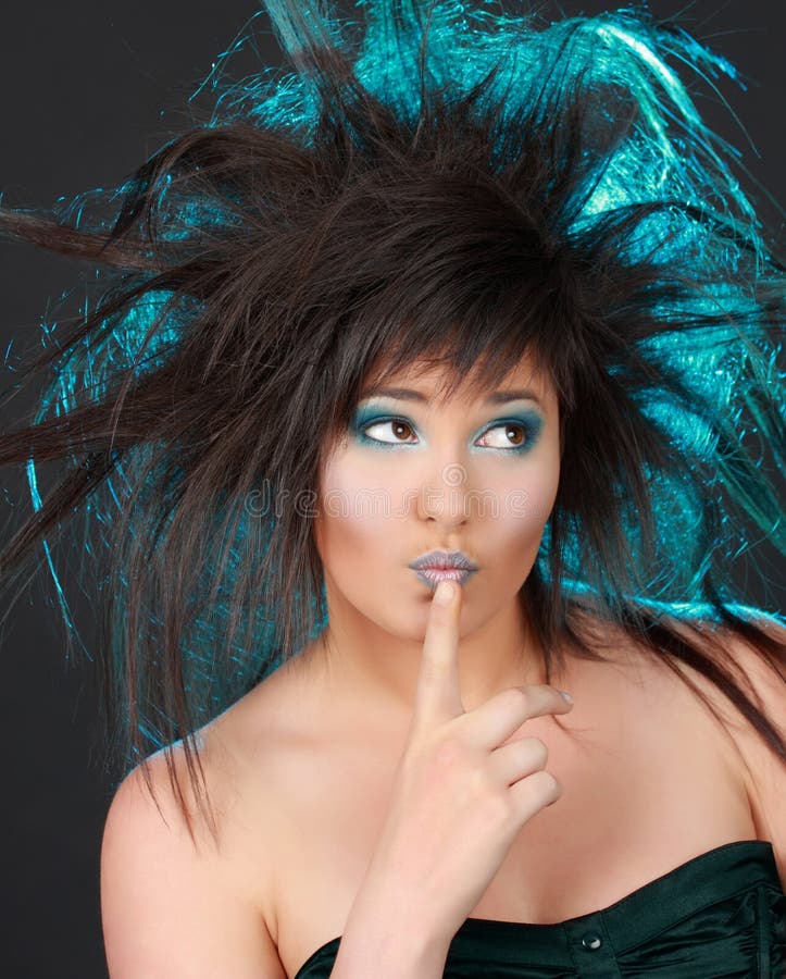 Girl with Blue Electric Hair Stock Image - Image of expression ...