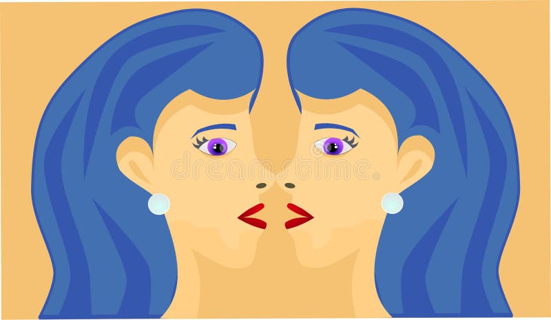 Girl with Blue Hair and Her Reflection Stock Vector - Illustration of ...