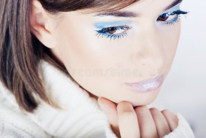 Girl with blue makeup stock photo. Image of mascara, female - 10815546