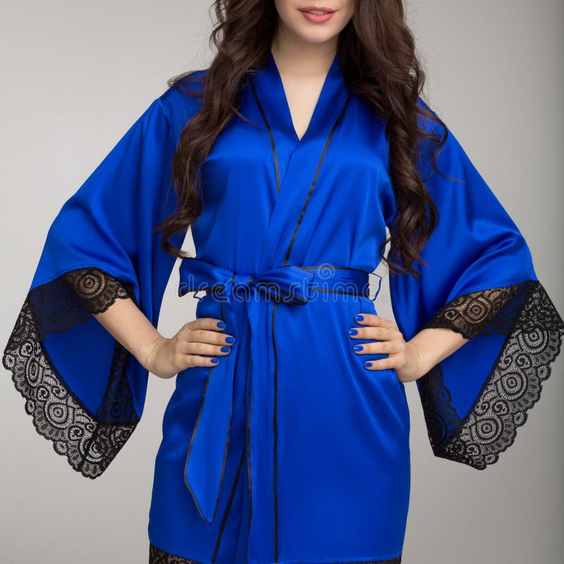 Girl Blue Silk Robe Gray Background Stock Photos - Free & Royalty-Free ...