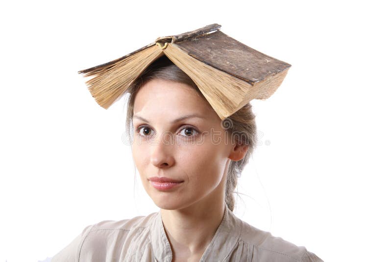 Girl with a Book on Her Head Stock Photo - Image of cute, expertise ...