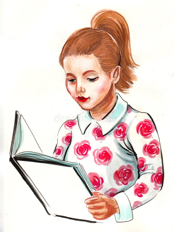 Girl and book stock illustration. Illustration of library - 133420722