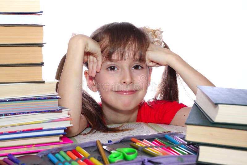 The girl with books stock image. Image of preschool, literature - 13146315