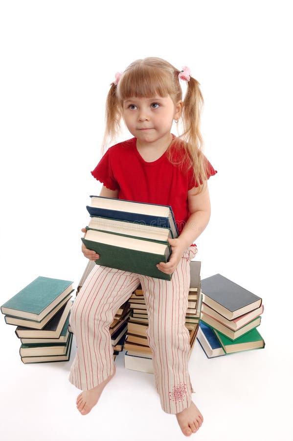The girl with books stock photo. Image of little, child - 16136932