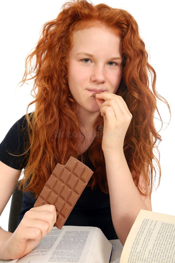 Girl with Books is Eating Chocolate Stock Photo - Image of college ...