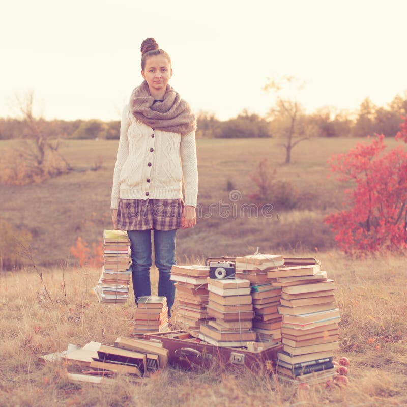 Girl with books stock photo. Image of clever, autumn - 45210968