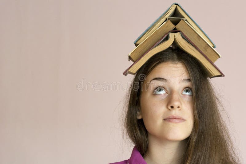 Girl with Books on Her Head Stock Image - Image of library, learn: 71465939