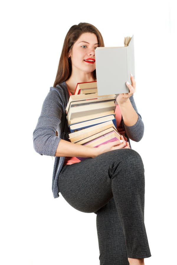 Girl with Books Isolated on White Background Stock Image - Image of ...