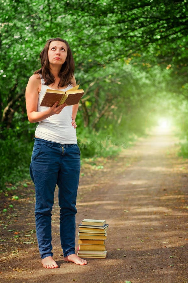 Girl with books stock image. Image of books, leaf, enjoyment - 33181107