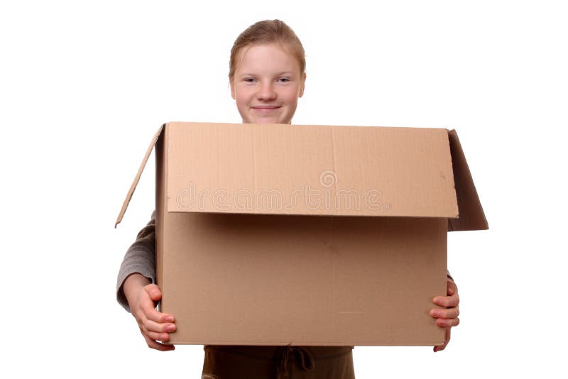 Young Woman Carrying Heavy Large Box Package Stock Photos - Free ...