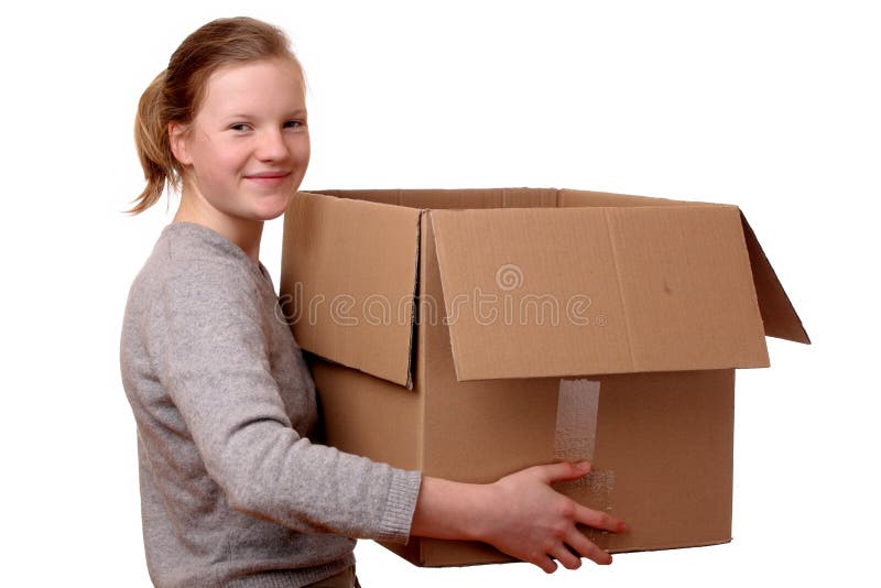 Young Woman Carrying Heavy Large Box Package Stock Photos - Free ...