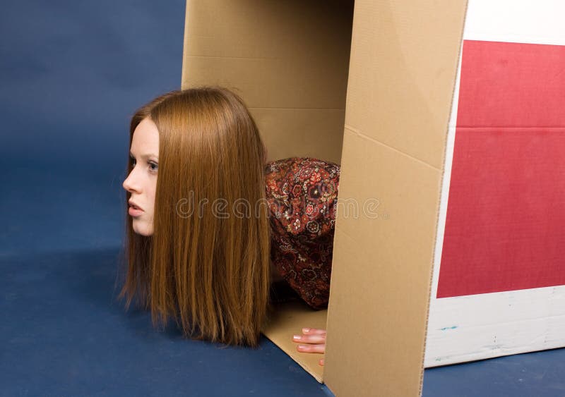 Angry Teenage Girl Sitting in a Cardboard Box Stock Image - Image of ...