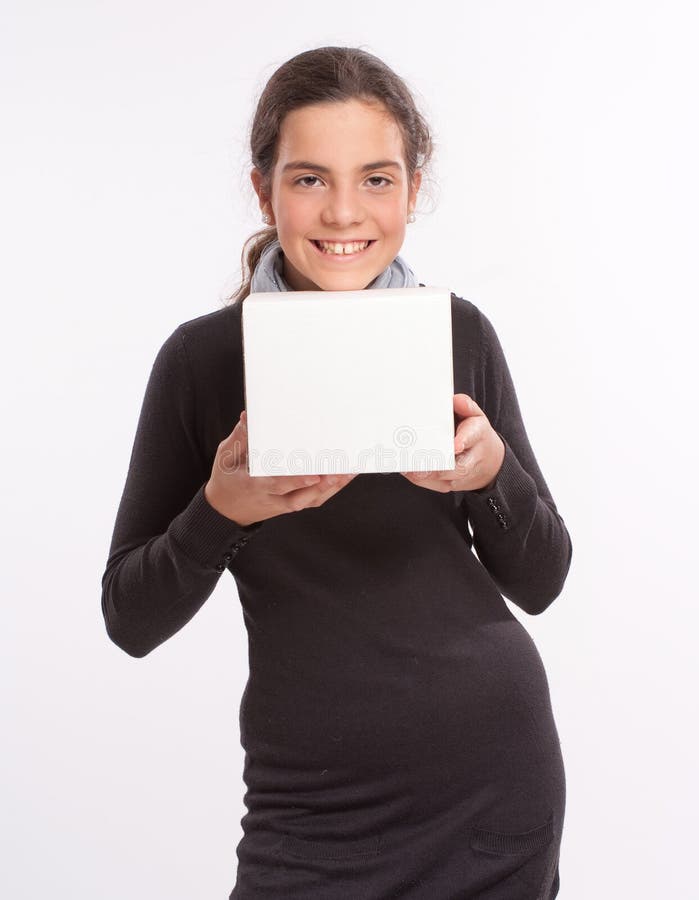 Girl with box stock photo. Image of girl, warm, young - 62586878