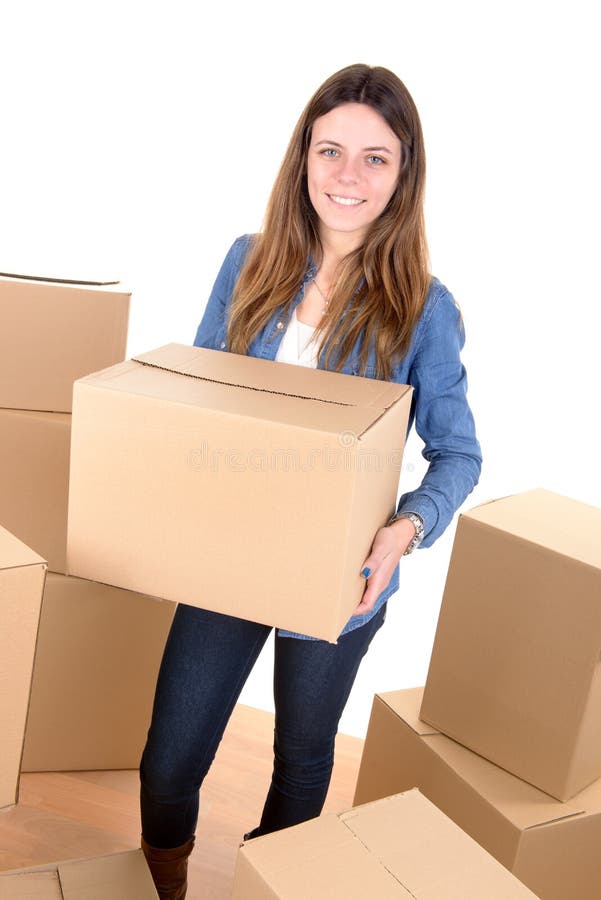 Girl with boxes stock photo. Image of cardboard, packing - 50886846