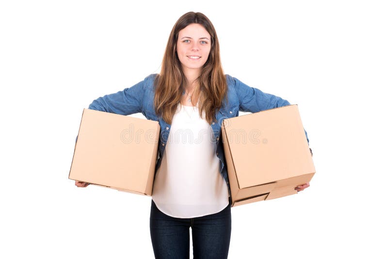 Girl with boxes stock image. Image of happy, casual, look - 50886859