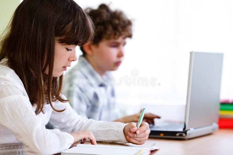 Kindergarten Children Learning To Use Computers Stock Image - Image of ...