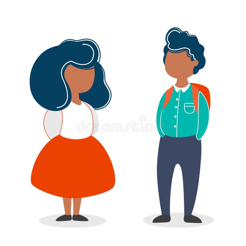 Girl and Boy Standing Together. Little School Child Stock Vector ...