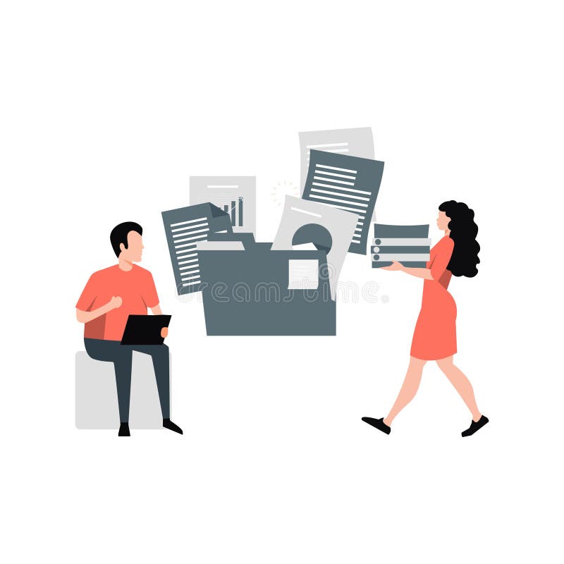 Girl and Boy are Working on Documents in Folder Stock Illustration ...