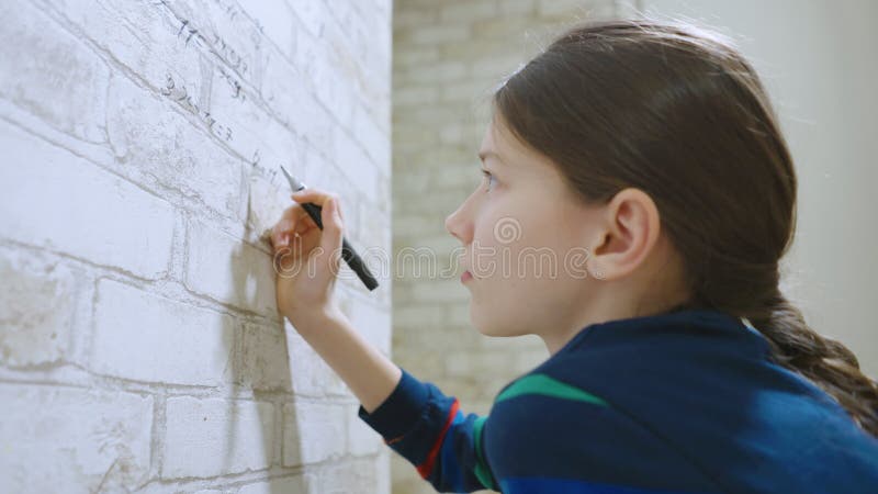 Girl Solving Math Equations on Wallpaper Stock Footage - Video of ...