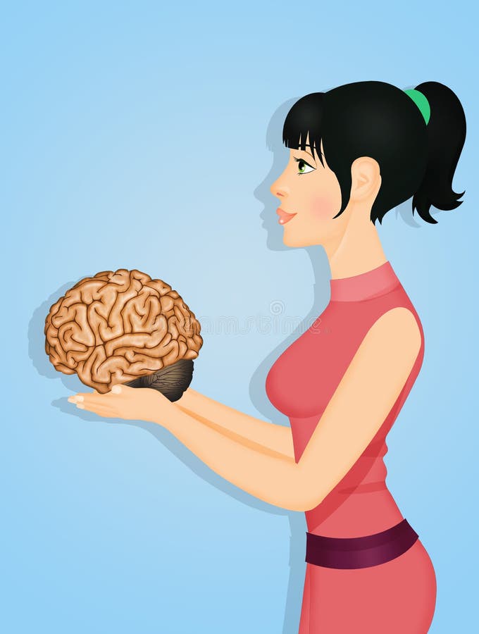 Girl with Brain in the Hands Stock Illustration - Illustration of ...