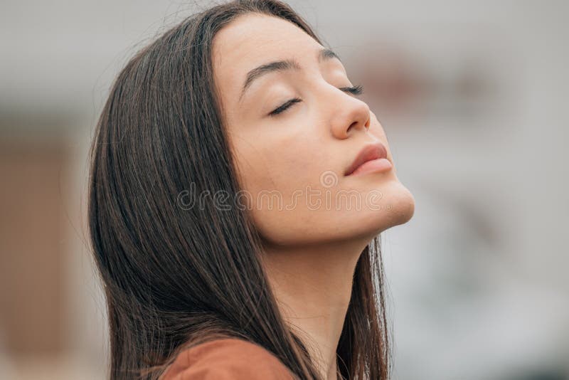 Girl breathing relaxed stock photo. Image of freedom - 256046880