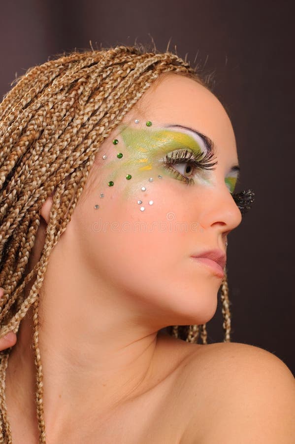 Girl with Bright Exotic Makeup Stock Image - Image of head, eyes: 12424761