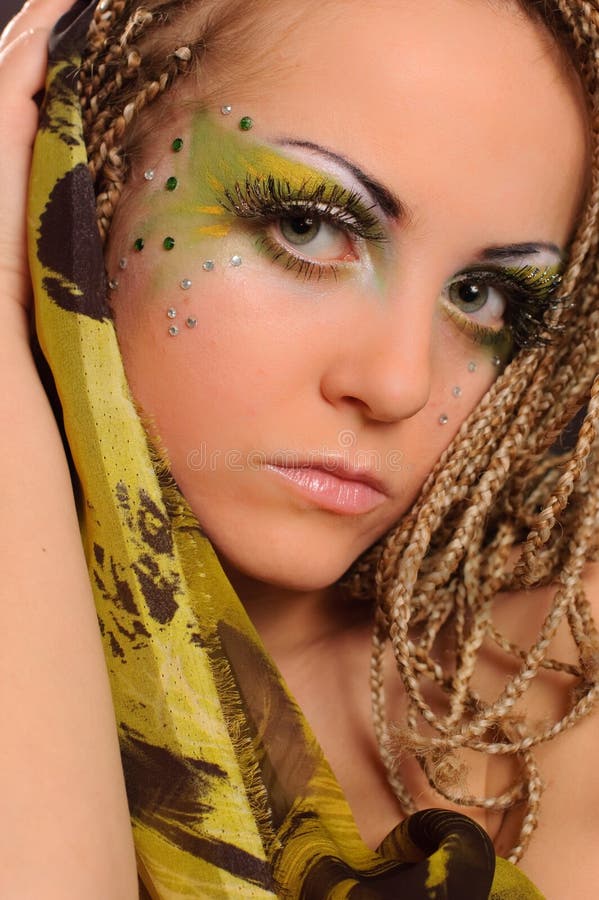 Girl with Bright Exotic Makeup Stock Image - Image of head, eyes: 12424761
