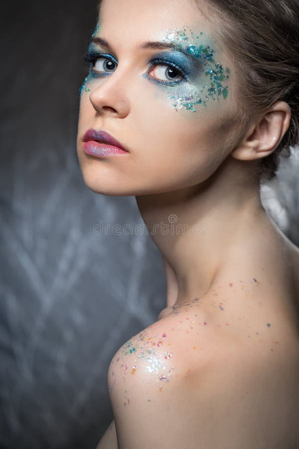 Girl with Bright Make-up and Sparkles Stock Photo - Image of eyeshadow ...