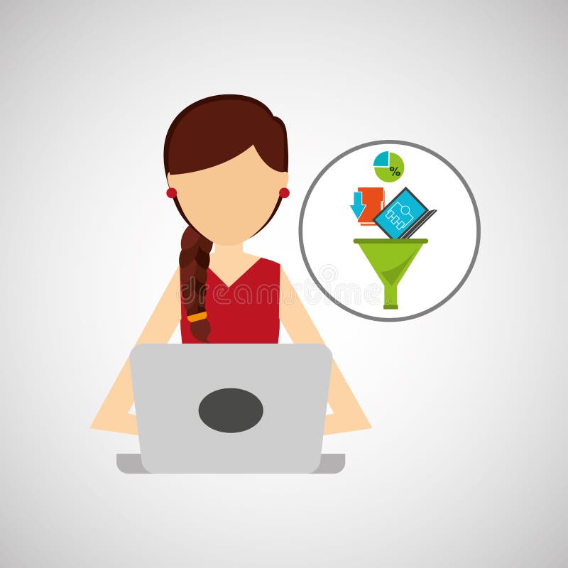 Girl Brunette Using Computer Data Analysis Stock Vector - Illustration ...