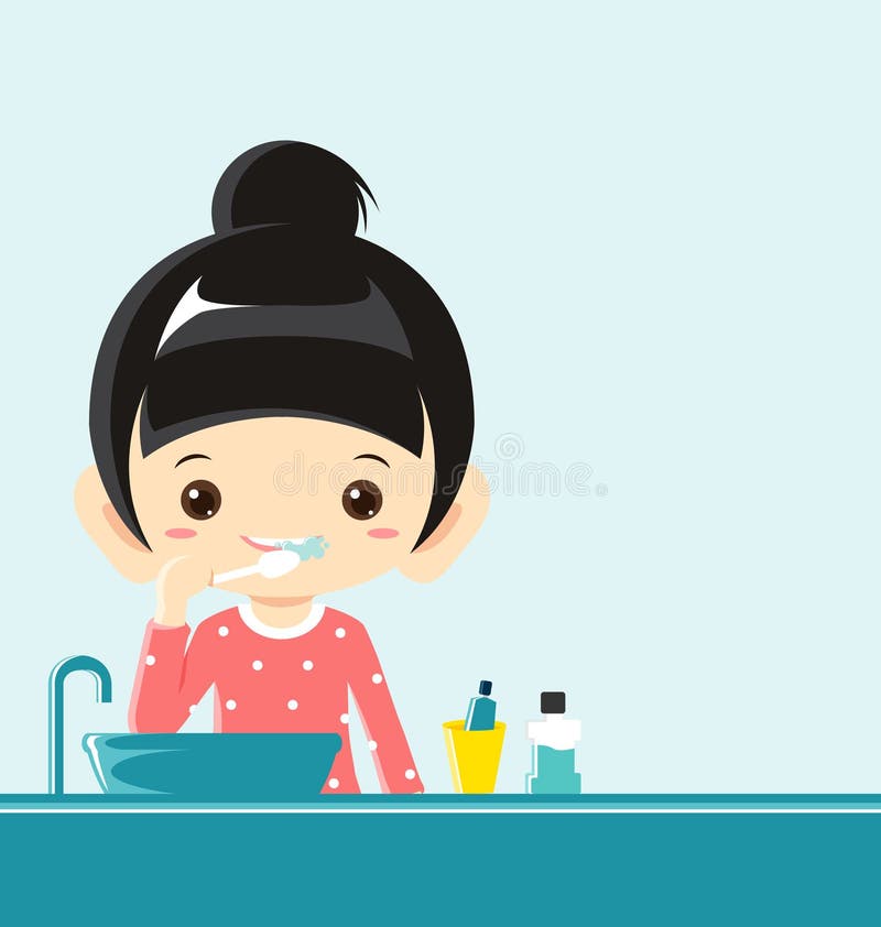 A girl brushing teeth stock vector. Illustration of graphic - 73275005