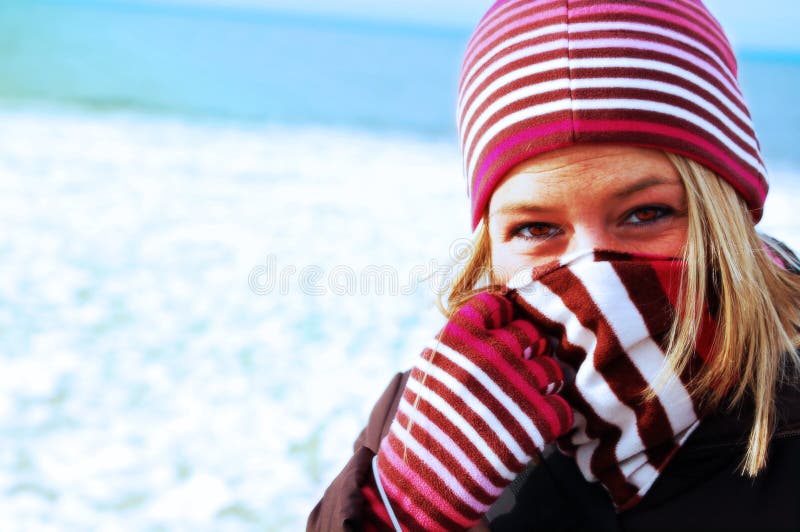 Girl is Bundled Up Against the Cold in a Fur Coat Stock Photo - Image ...