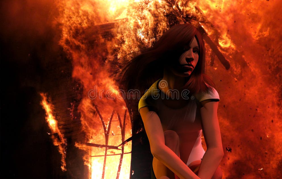 Girl burning building stock illustration. Illustration of orange - 50438142
