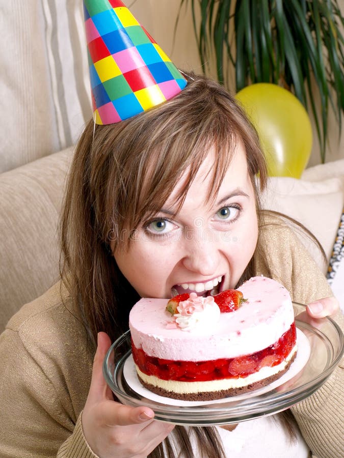 Girl with cake stock photo. Image of excitement, happiness - 3944634