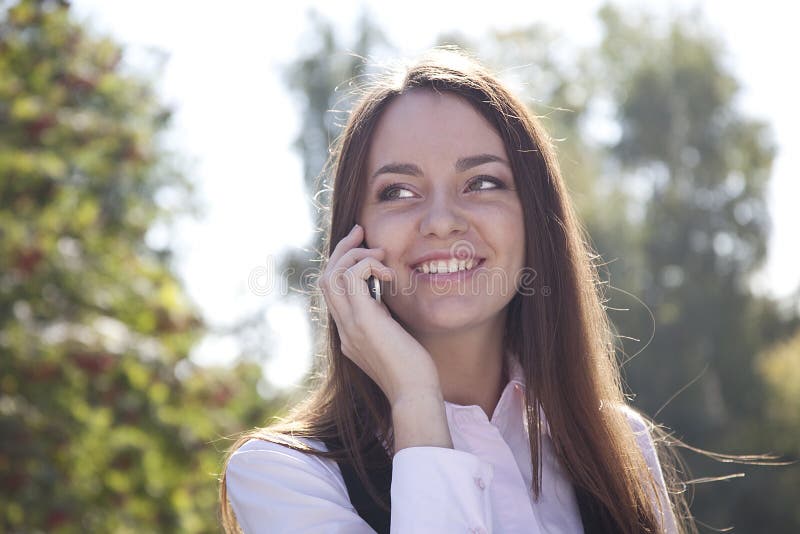 Girl Call by Phone and Smile Stock Image - Image of blow, autumn: 10971205