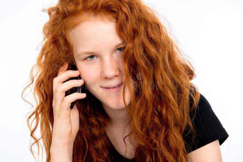 Girl is calling stock image. Image of long, ginger, cell - 48824827