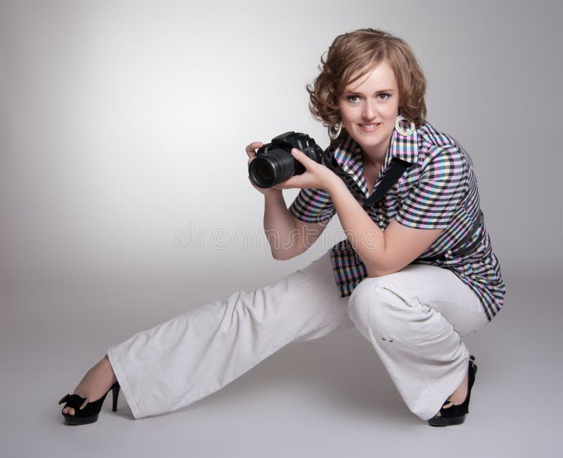 Girl with Cameras stock image. Image of style, femininity - 25324567