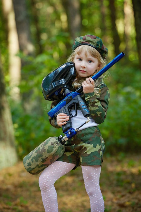 Photo of Little Girl with Rifle Stock Image - Image of little, play ...
