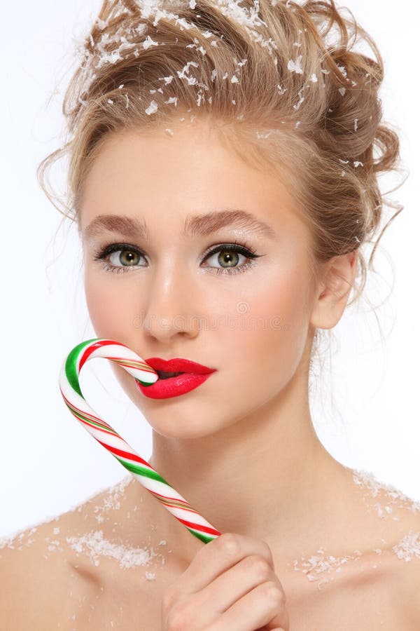 Girl with candy cane stock photo. Image of female, glamour - 22190792