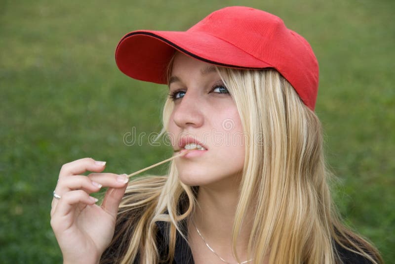 Girl with cap stock image. Image of ager, baseball, blonde - 6324689