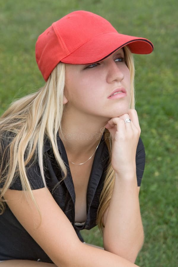 Cool Cap stock image. Image of brunette, color, long, camera - 7266473