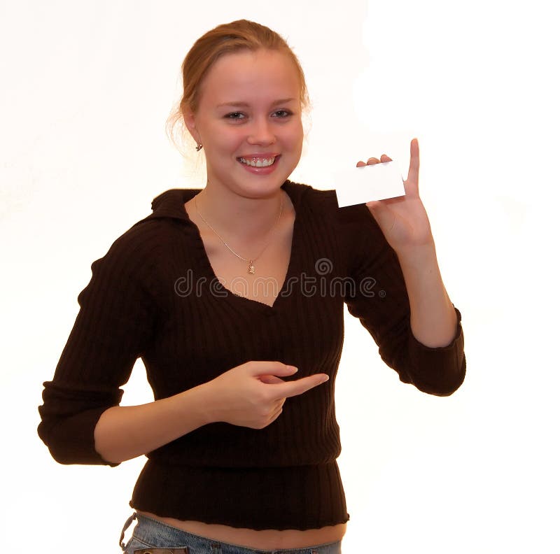 Girl with card for text stock photo. Image of expression - 368038