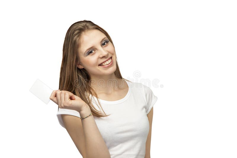 Girl with card stock photo. Image of joyful, attractive - 40660584