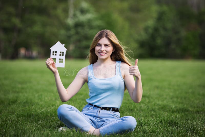 Girl with Cardboard Figure of House Stock Photo - Image of girl ...