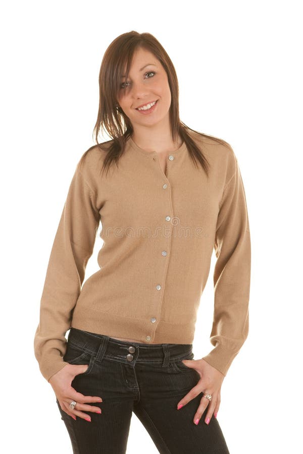 Girl in cardigan stock image. Image of brunette, model - 6687611
