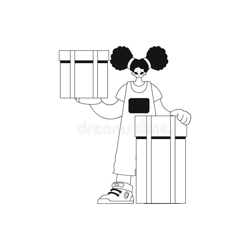 Girl Carrying a Box. Delivering Package. Linear Illustration. Vector ...