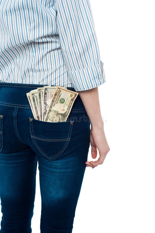 Girl Carrying Dollars in Back Pocket Stock Photo - Image of cropped ...