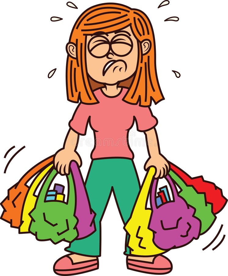 Girl Carrying Heavy Shopping Bags Cartoon Stock Vector Illustration
