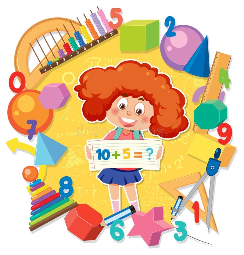 Girl Cartoon Character with Math and Number Theme Stock Vector ...