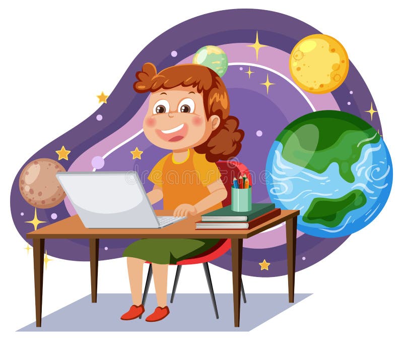 A Girl Cartoon Character in Space Theme Stock Vector - Illustration of ...